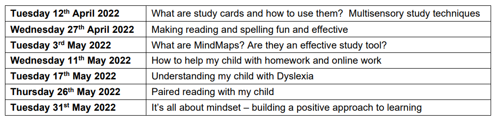 Webinars for Parents and Guardians hosted by the SpLD Service | St ...